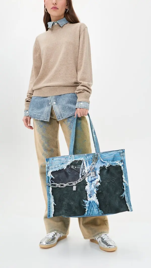 Acne Studios Trompe-L'œIl Denim Print Tote Bag - Mid Blue